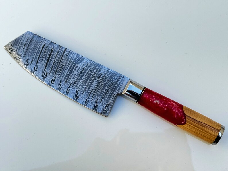 Handmade Damascus Cleaver Knife, Crystal Finished Resin Handle ...