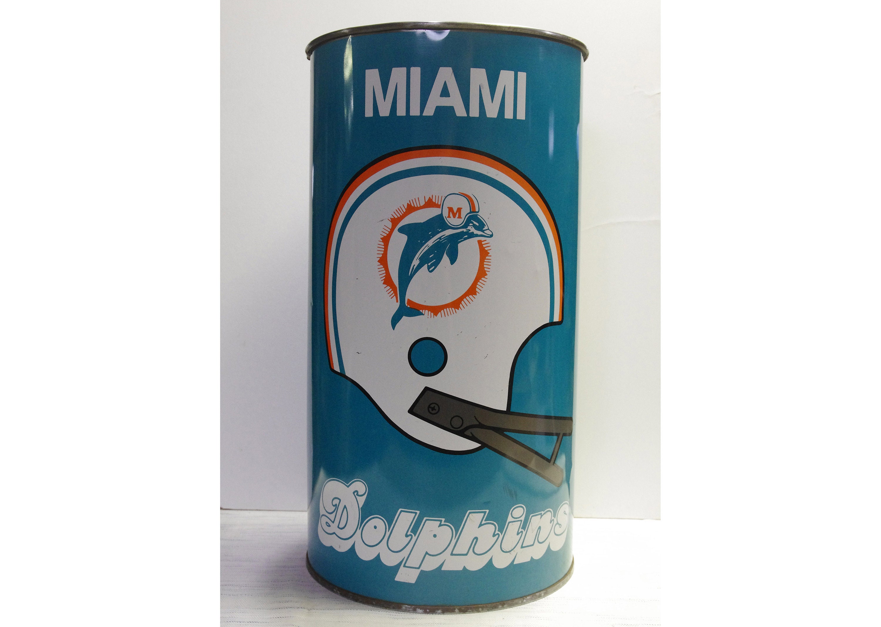 Vintage NFL Miami Dolphins Trash Can P&K Products 1970s Metal 20" Tall ...