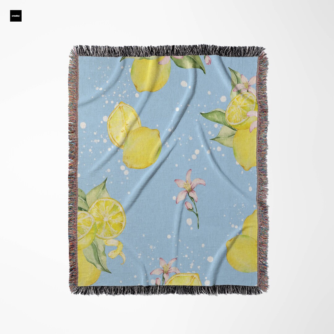 Lemon Woven Throw Blanket, Sofa Blanket, Bedding, Home Decor, Wall Art ...