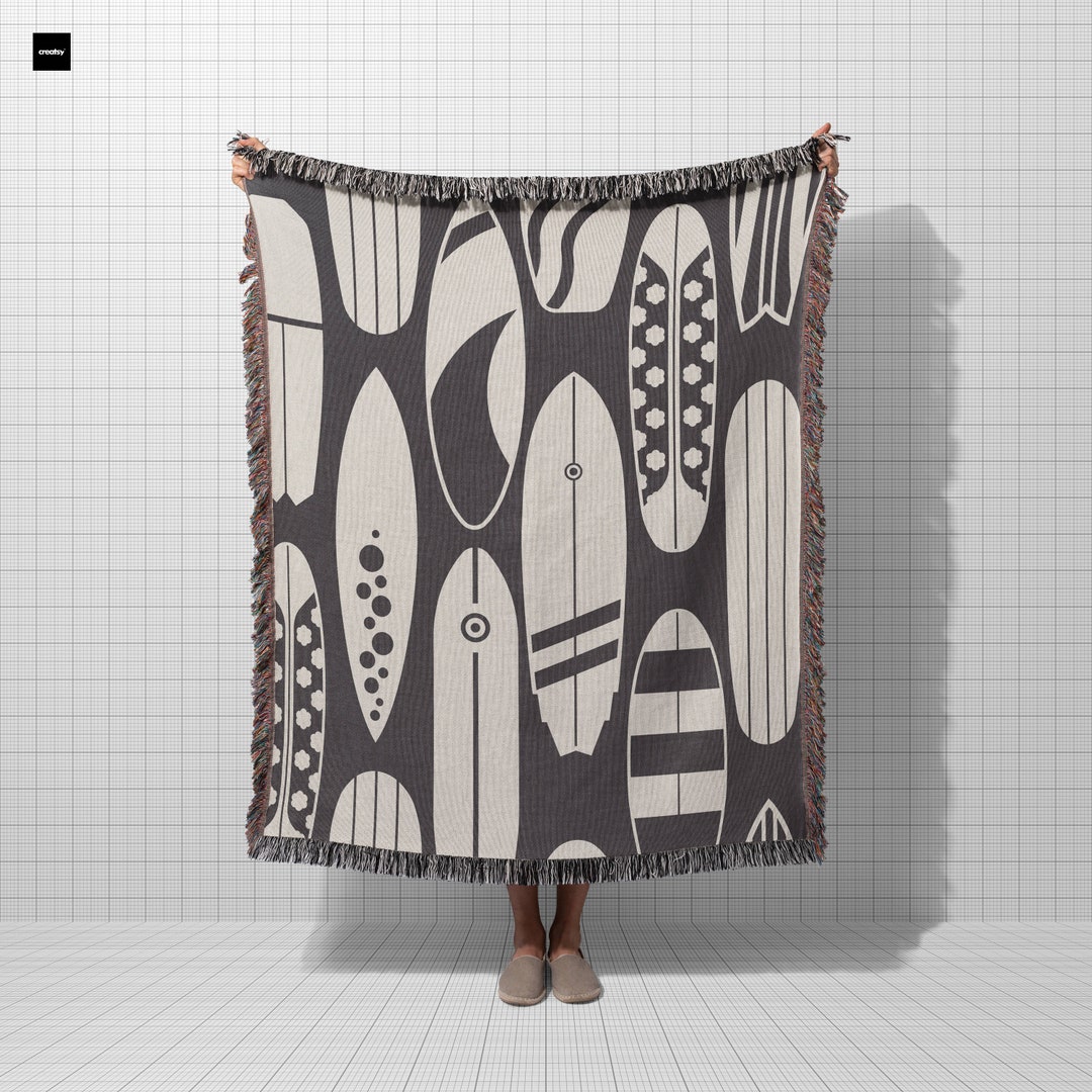 Vintage Woven Surf Boards Blanket, Beach Throw Blanket, Surfer ...