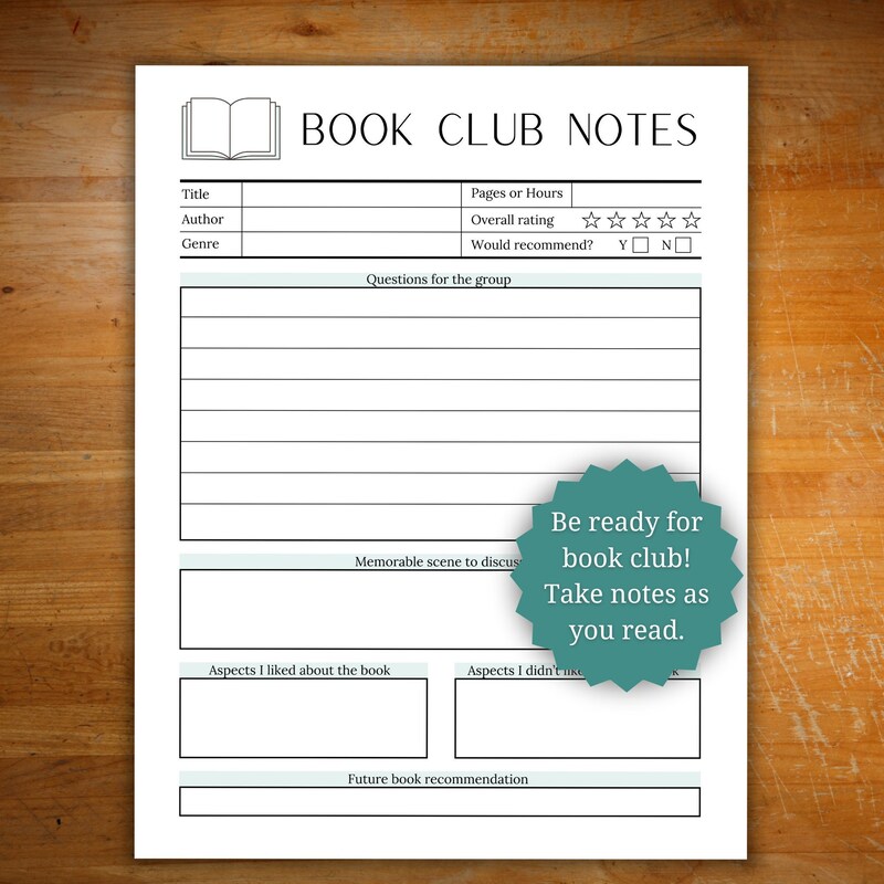 Book Club Rating Page - Etsy