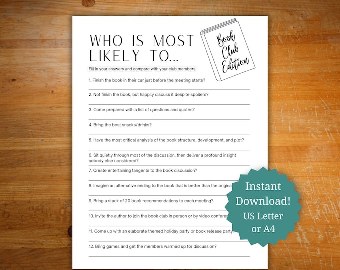 Book Club Game Printable most Likely To, Fun Party Games for Adults ...