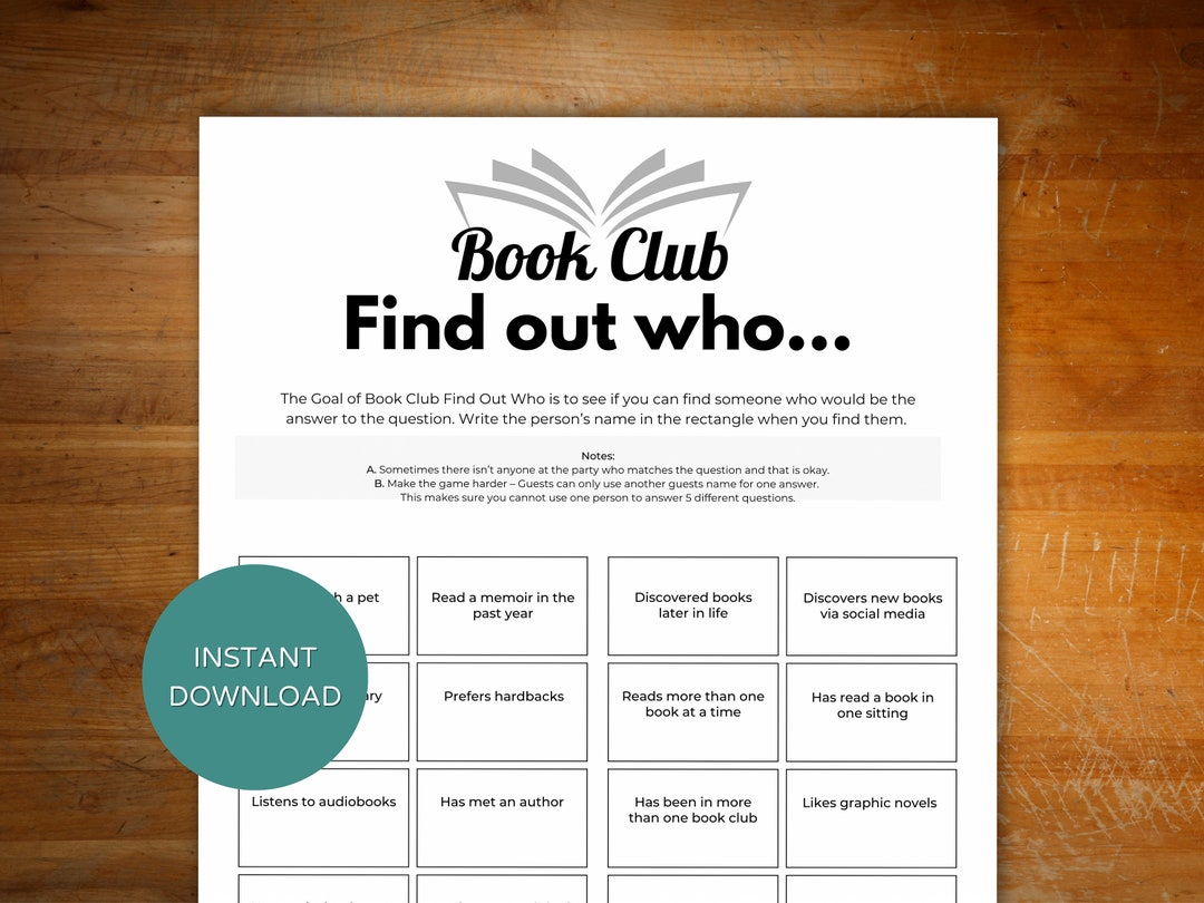 Book Club Game Icebreakers for Book Club Readers Questions - Etsy