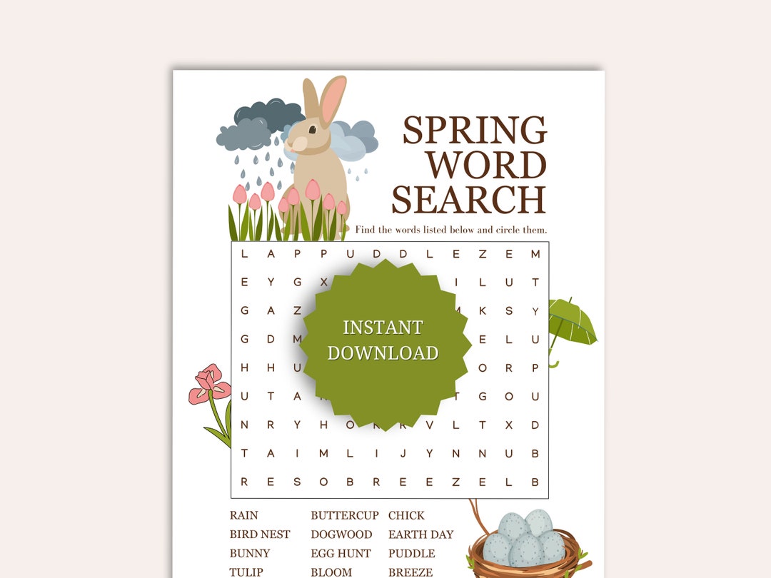 Spring Word Search Season Vocabulary, Spring Classroom Word Game, Word ...