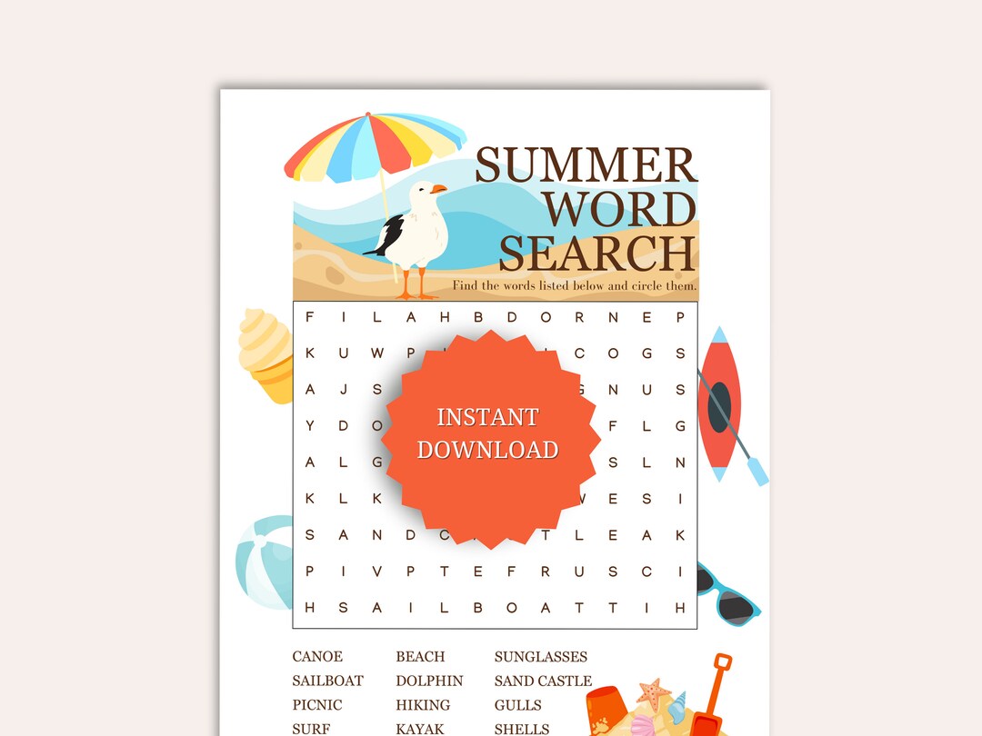 Summer Word Search Summer Activity, Beach Vocabulary Word Game ...