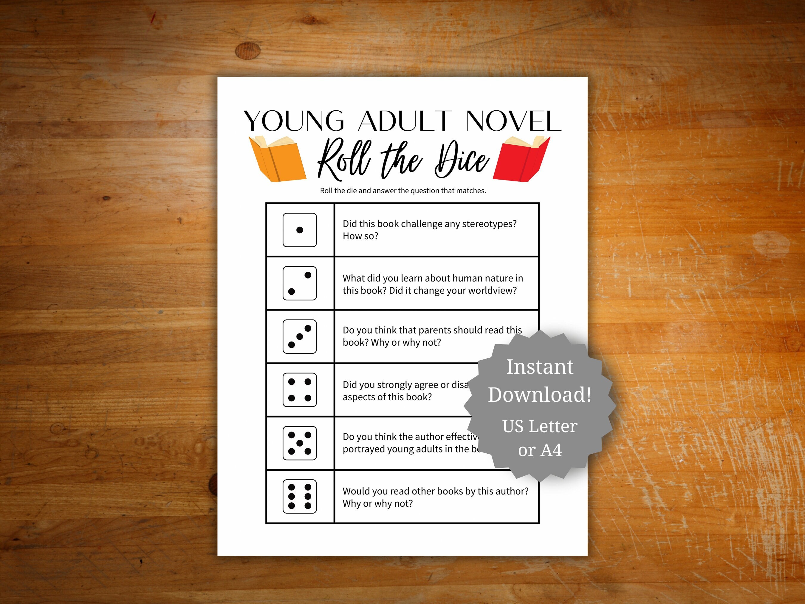 Young Adult Book Club Game for Discussion, Teen Book Club Questions, YA ...