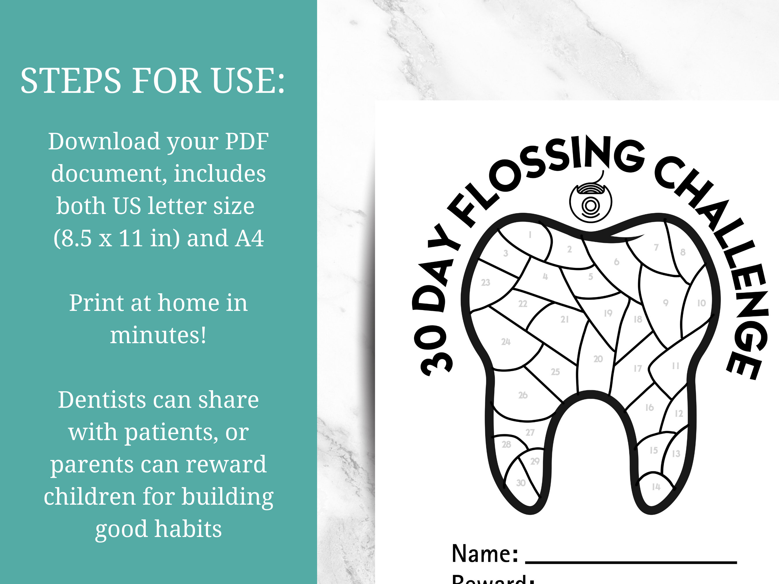 Flossing Tracker for Kids or Adults, Dentist Printable 30 Day Flossing ...