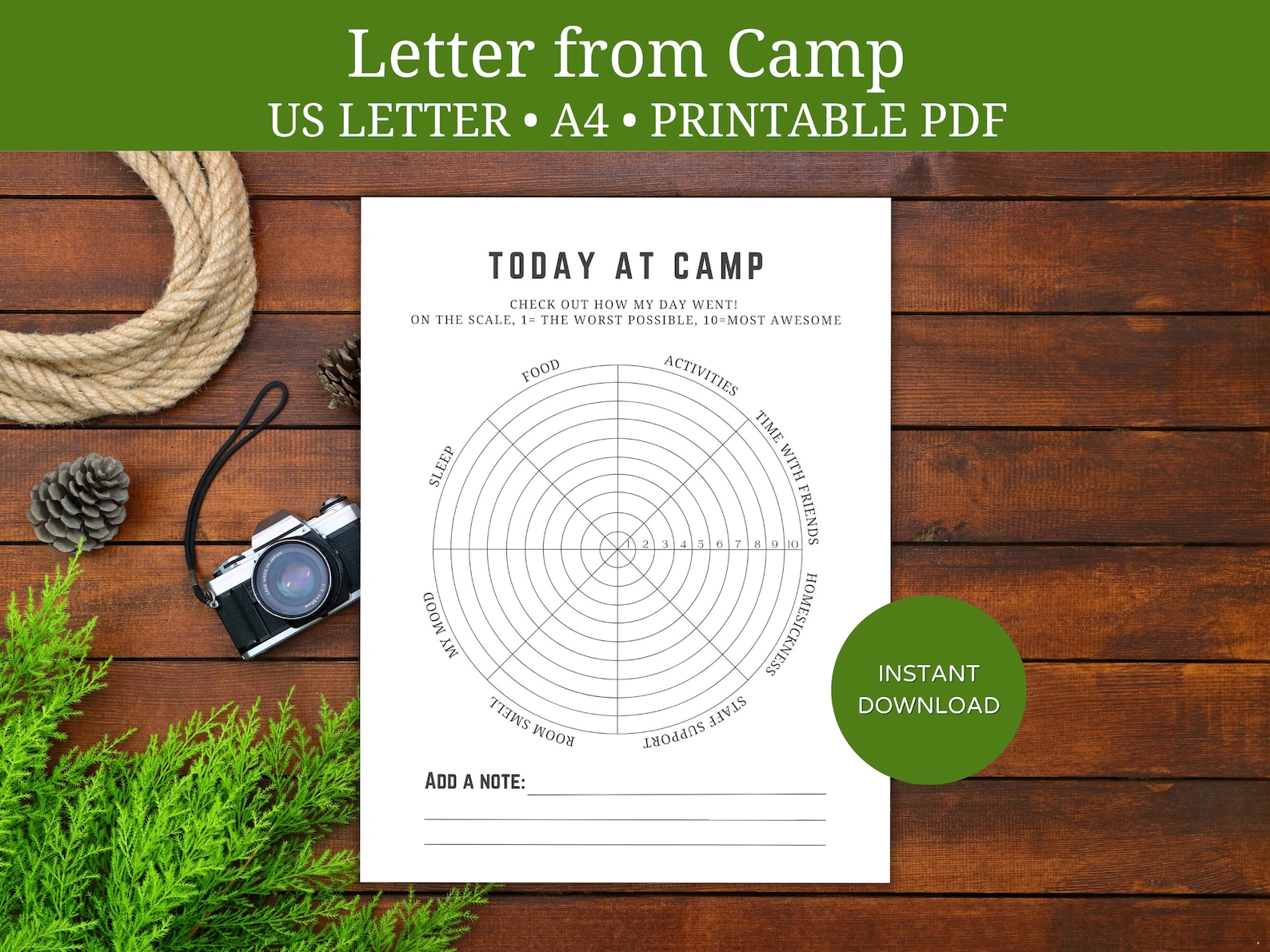 Letter From Camp Printable PDF for Kids, Summer Camp Stationery Instant ...