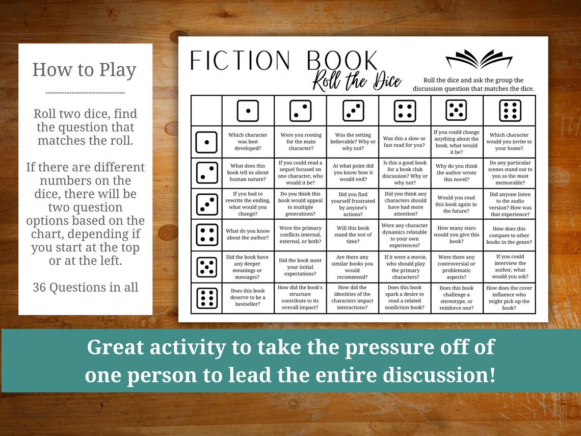 Book Club Game for Discussion, Book Club Questions, Fiction Book ...