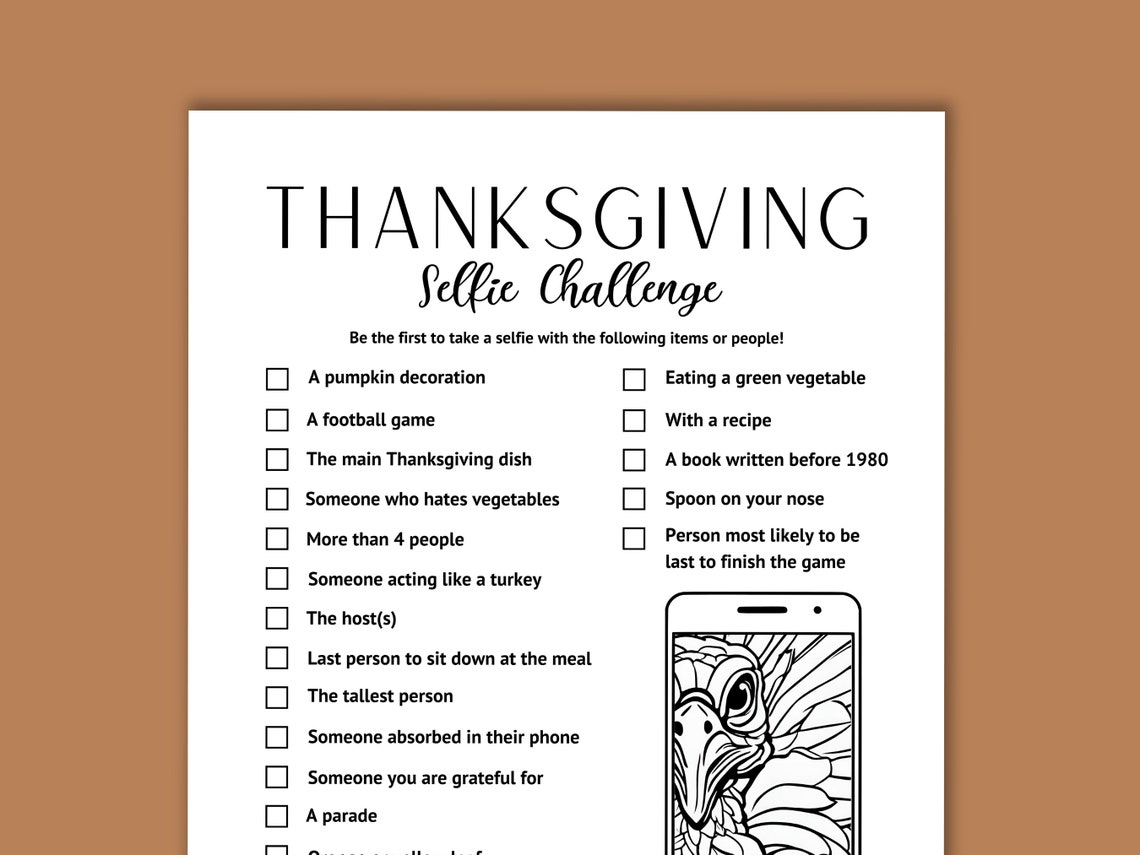 Thanksgiving Selfie Challenge Printable, Selfie Scavenger Hunt ...