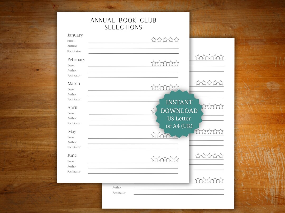 Book Club Annual Book List, Selections for Book Club, Book Club ...