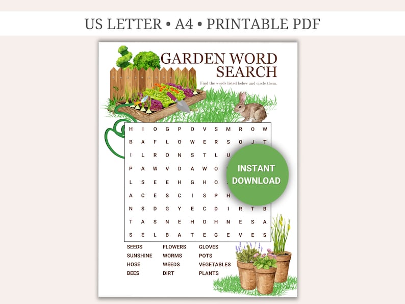 Spring Garden Word Search Game, Spring Activity for Classroom, Garden ...