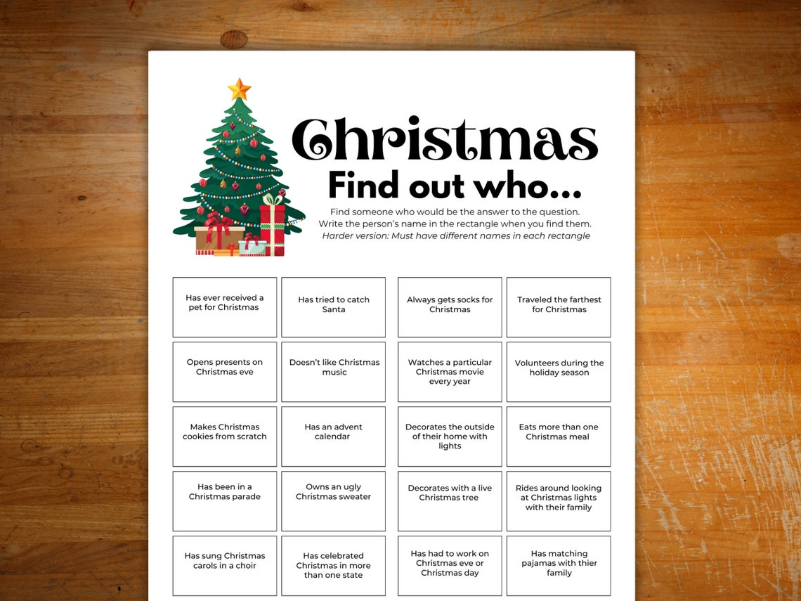 Christmas Party Game Find Someone Who, Icebreakers for Christmas, Mix ...