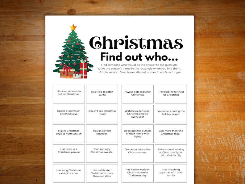 Christmas Party Game Find Someone Who, Icebreakers for Christmas, Mix ...