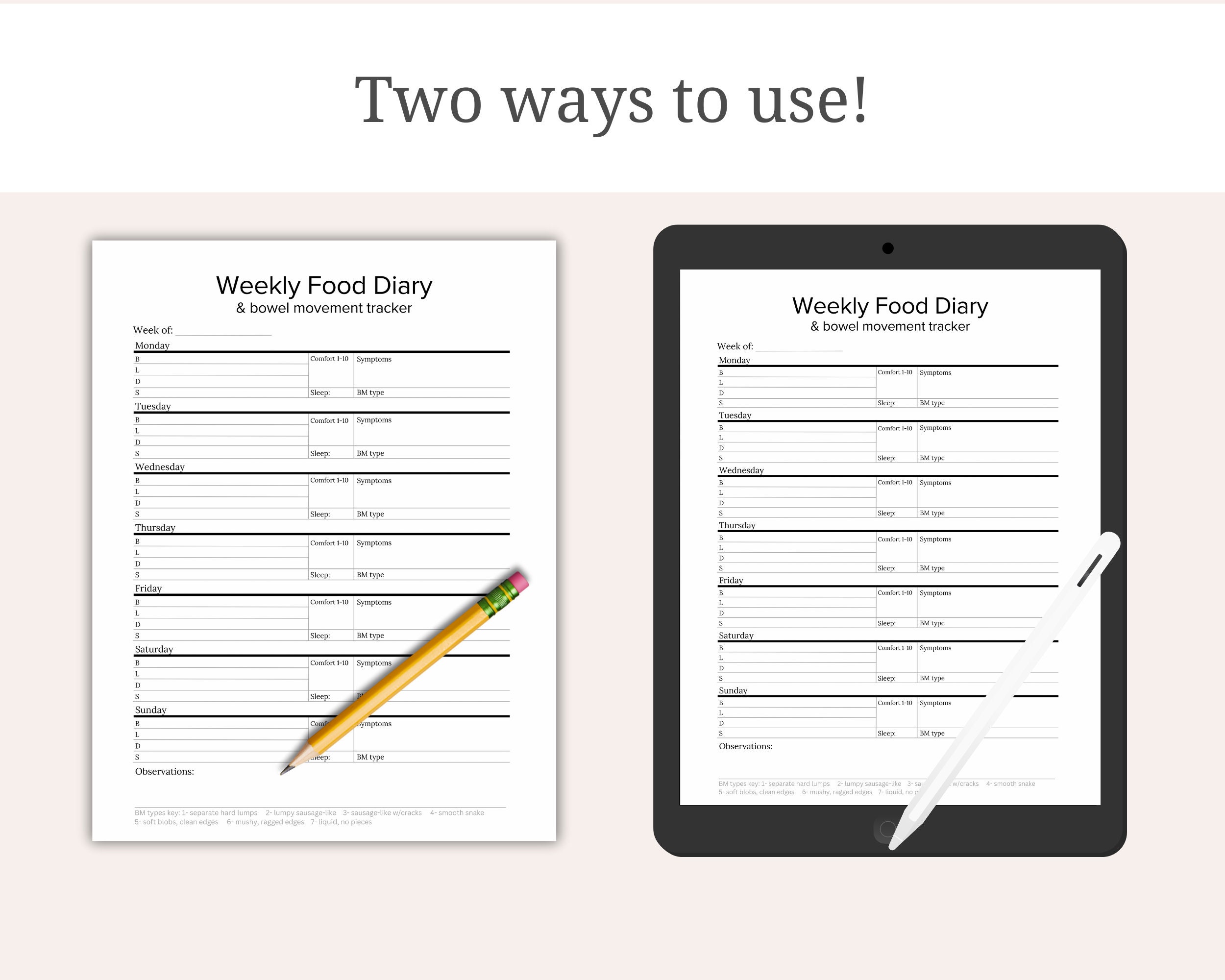 Food Diary and Bowel Movement Tracker, Food Sensitivity Symptom Tracker ...