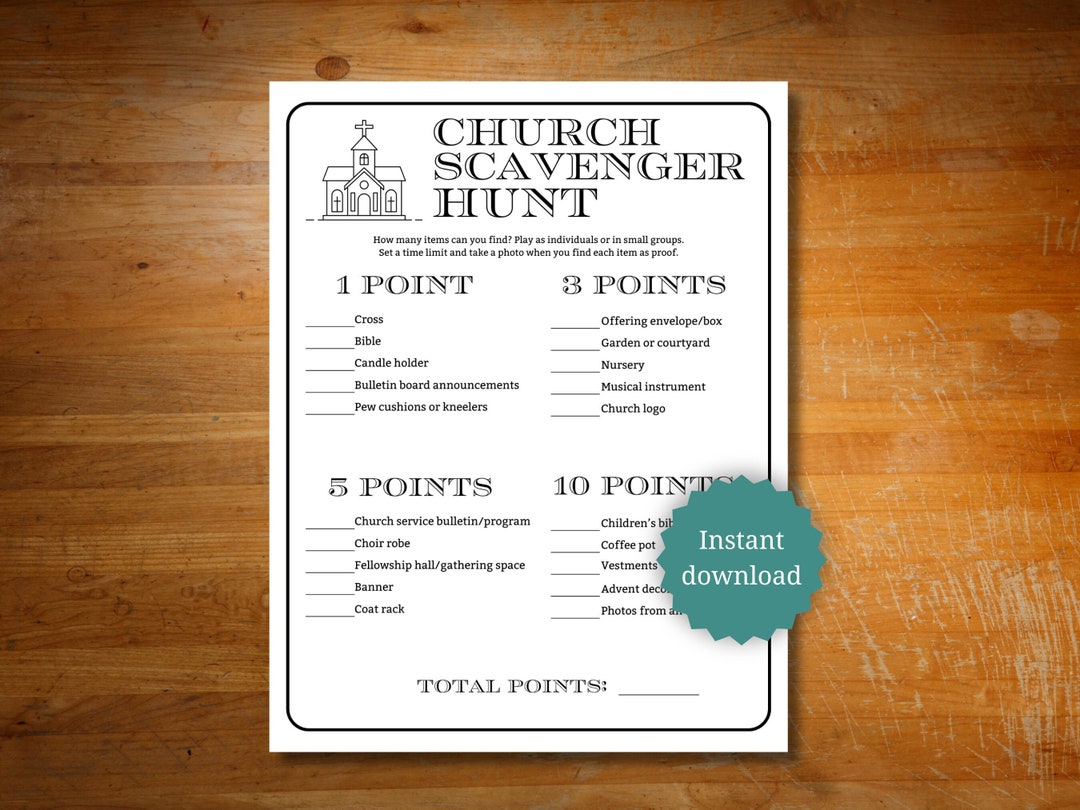Church Scavenger Hunt for Children, Teen Youth Group Scavenger Hunt ...