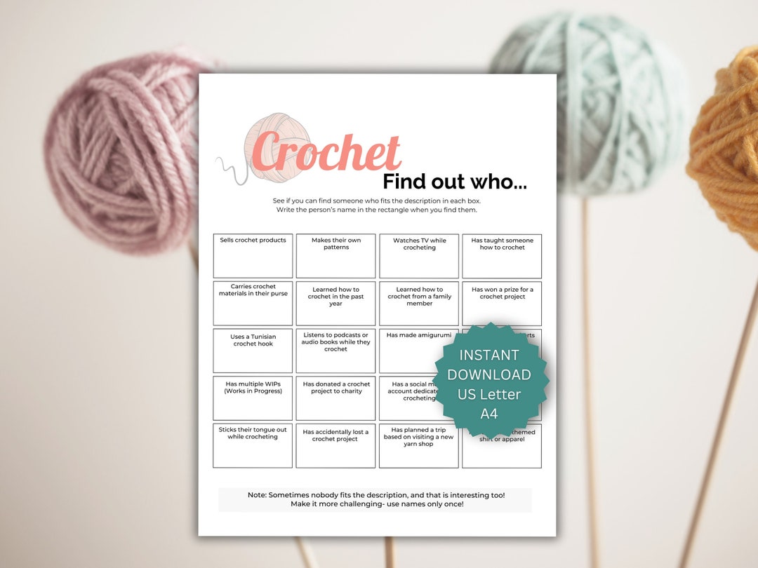 Crochet Club Game, Crochet Bingo Game, Icebreakers for Crochet Club ...