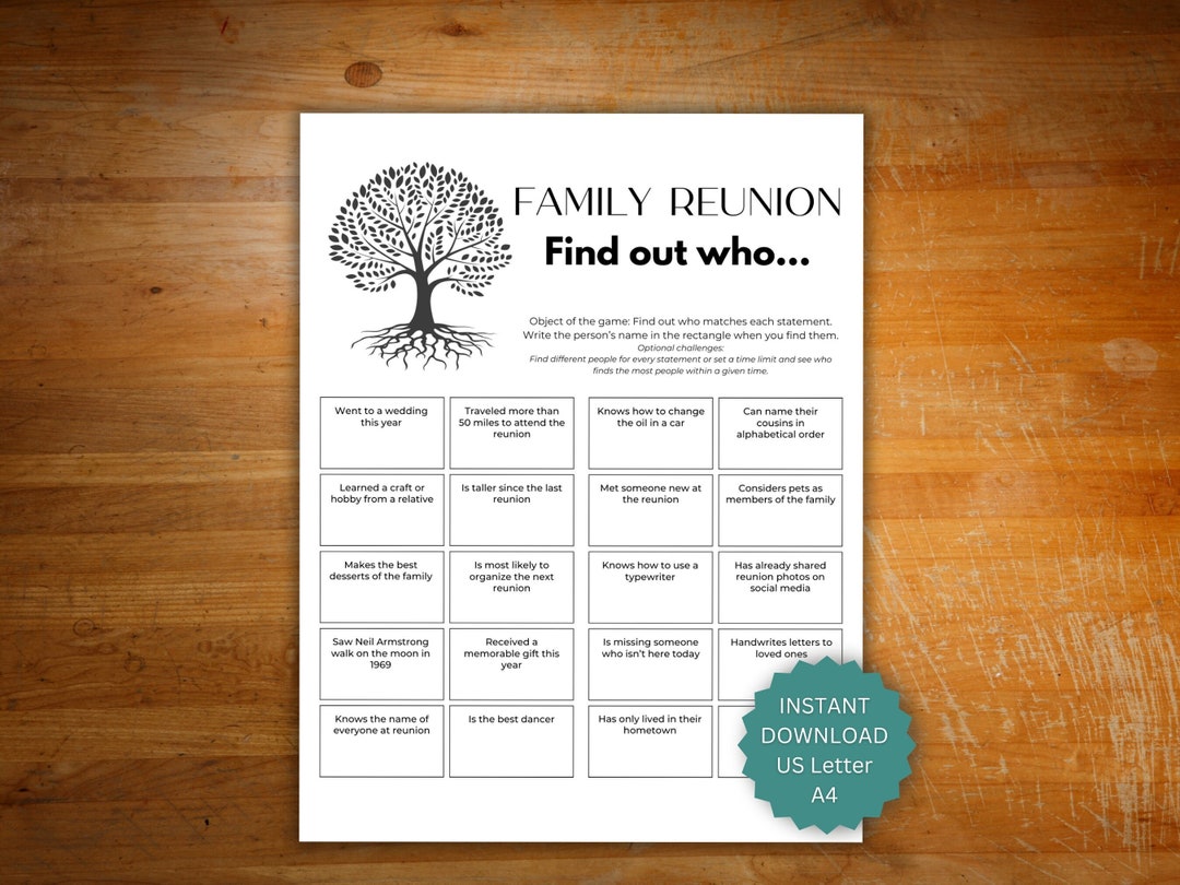 Family Reunion Icebreaker Game, Printable Game for a Family Reunion ...