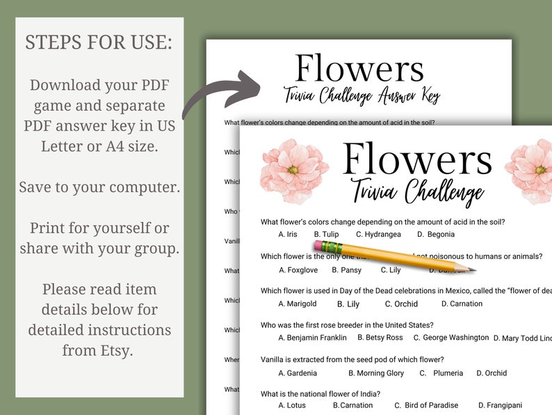 Trivia Game for Gardeners, Florists and Nature Lovers, Garden Party ...
