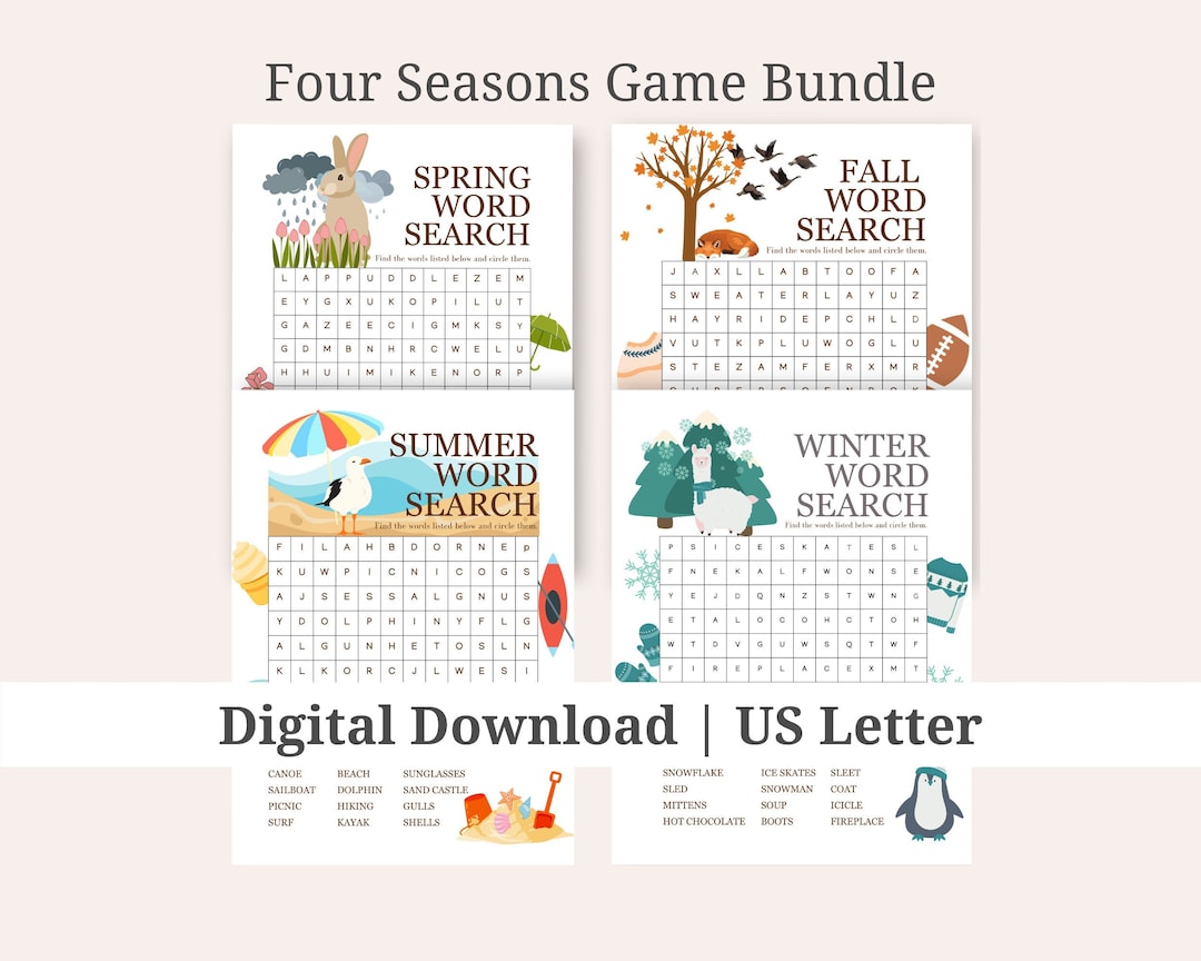 Four Seasons Word Search Game for Classroom or Home Winter - Etsy