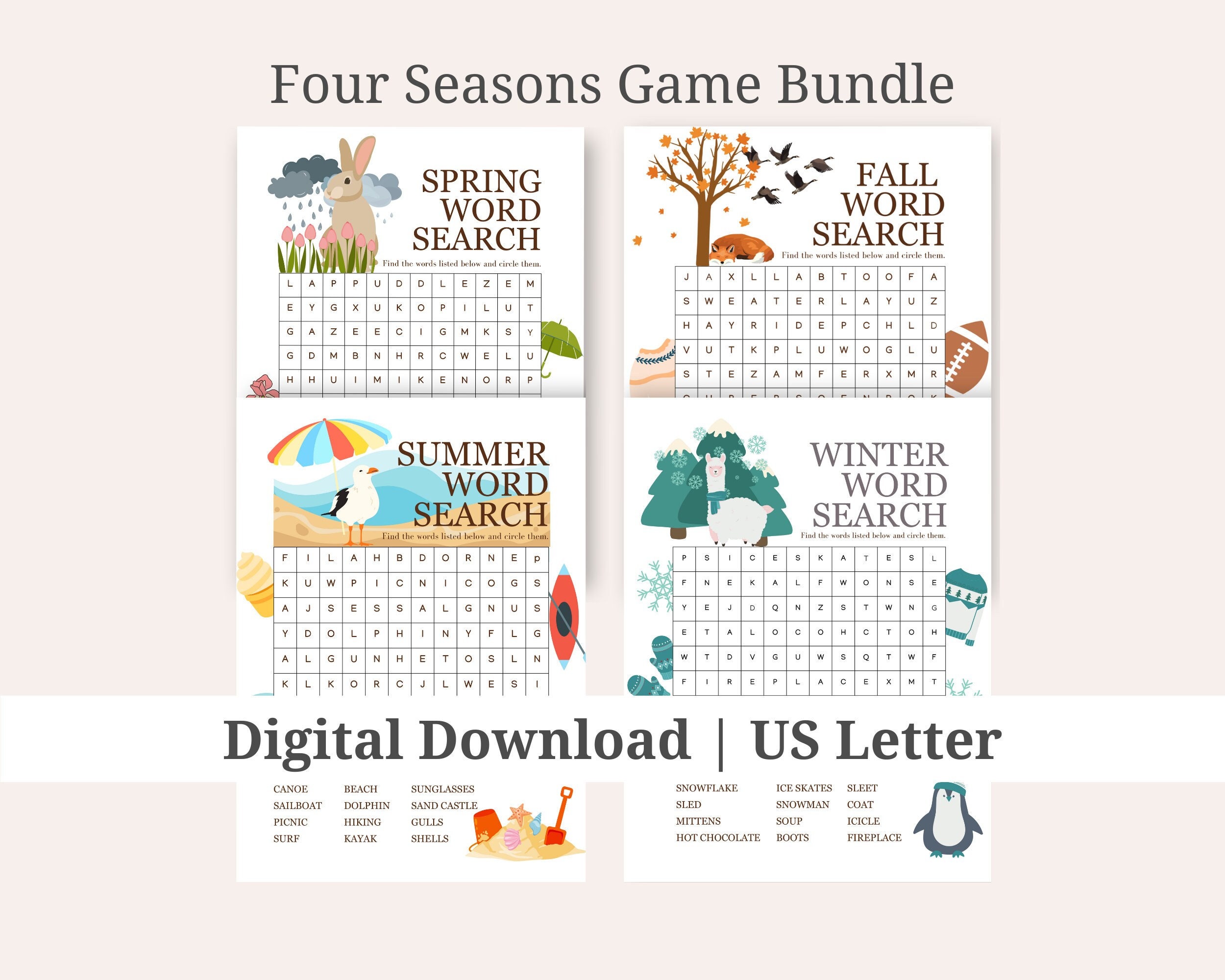 Four Seasons Word Search Game for Classroom or Home Winter - Etsy