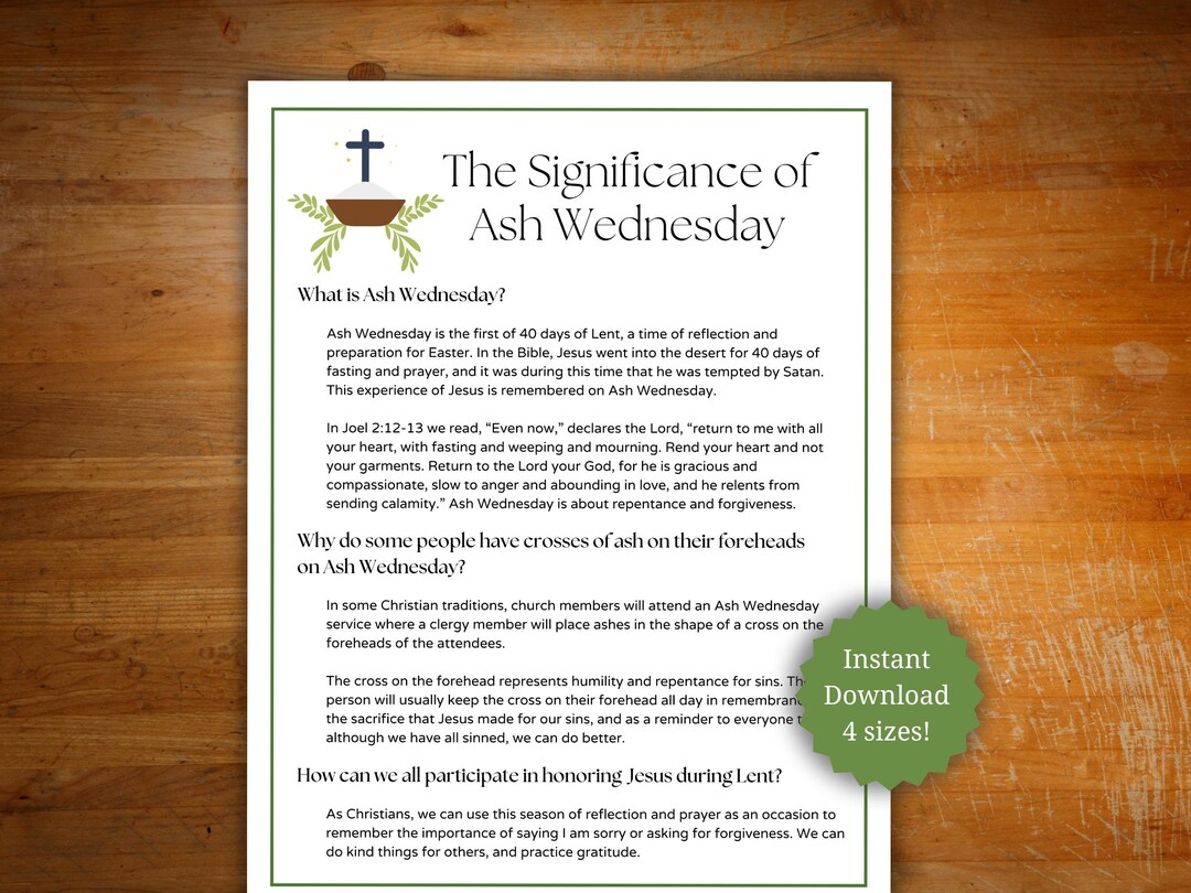 Meaning of Ash Wednesday Printable Worksheet for Church or Youth Group ...