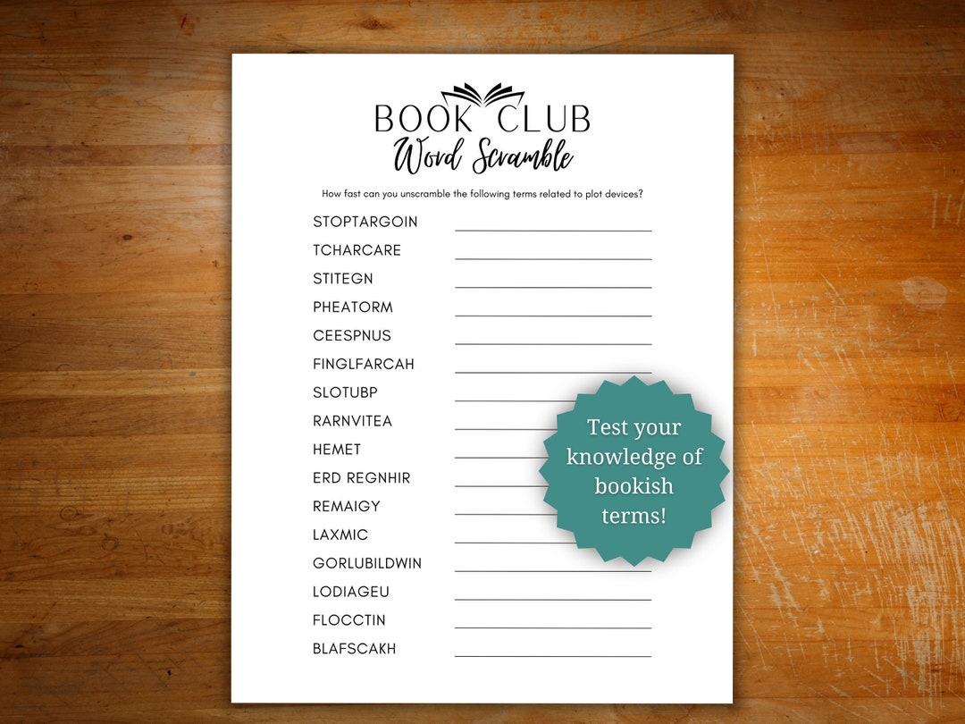Book Club Game, Word Scramble Game for Book Lovers, Book Club Activity ...