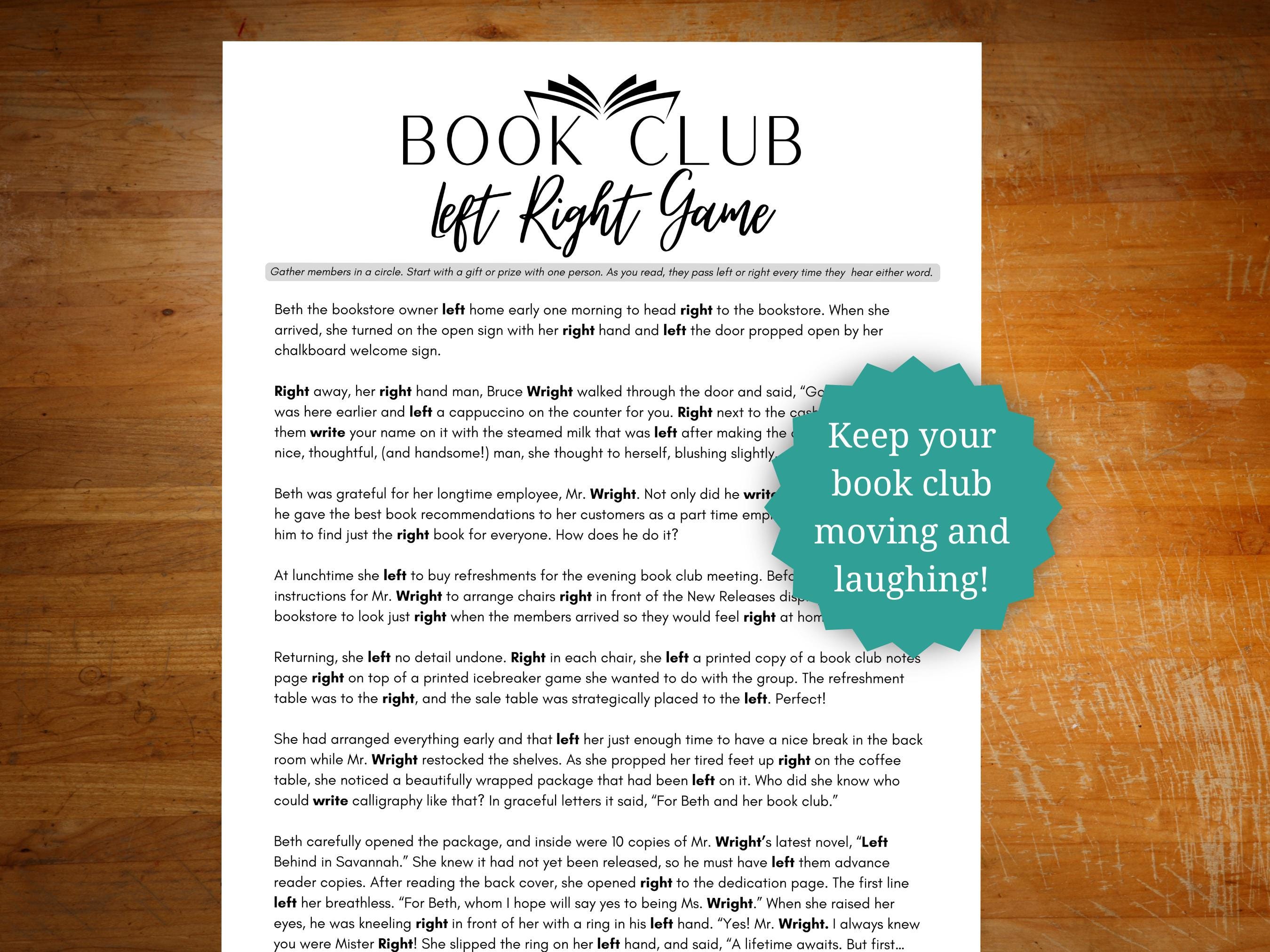 Book Club Game, Book Club Activity, Adult Book Club Activity, Left ...