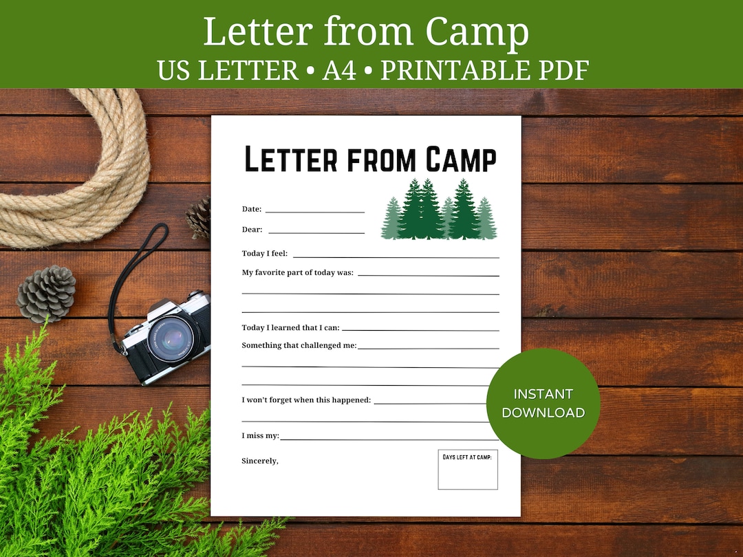 Letter From Camp Printable PDF for Kids, Summer Camp Stationery Instant ...
