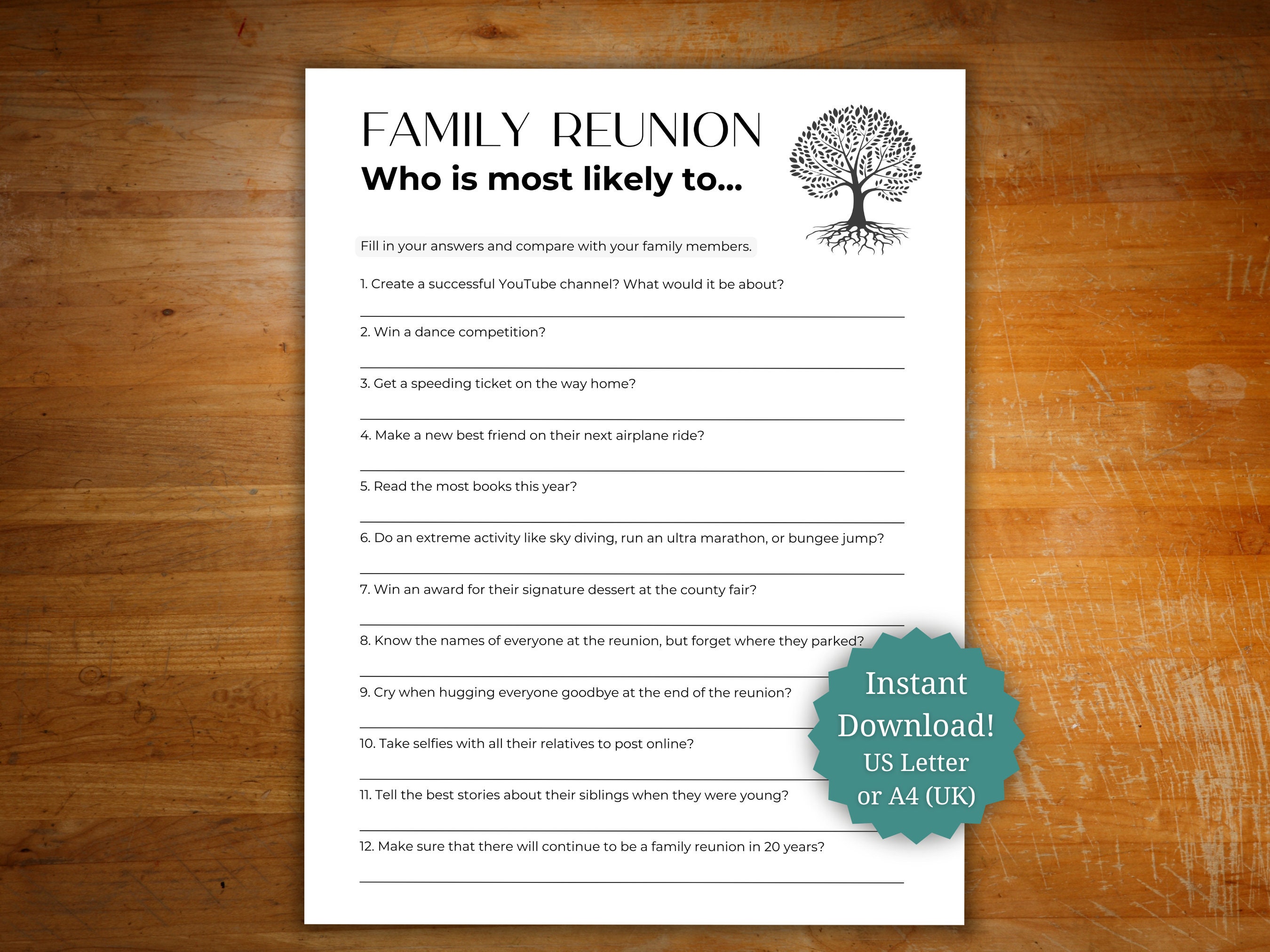 Family Reunion Icebreaker Game, Printable Game for a Family Reunion ...