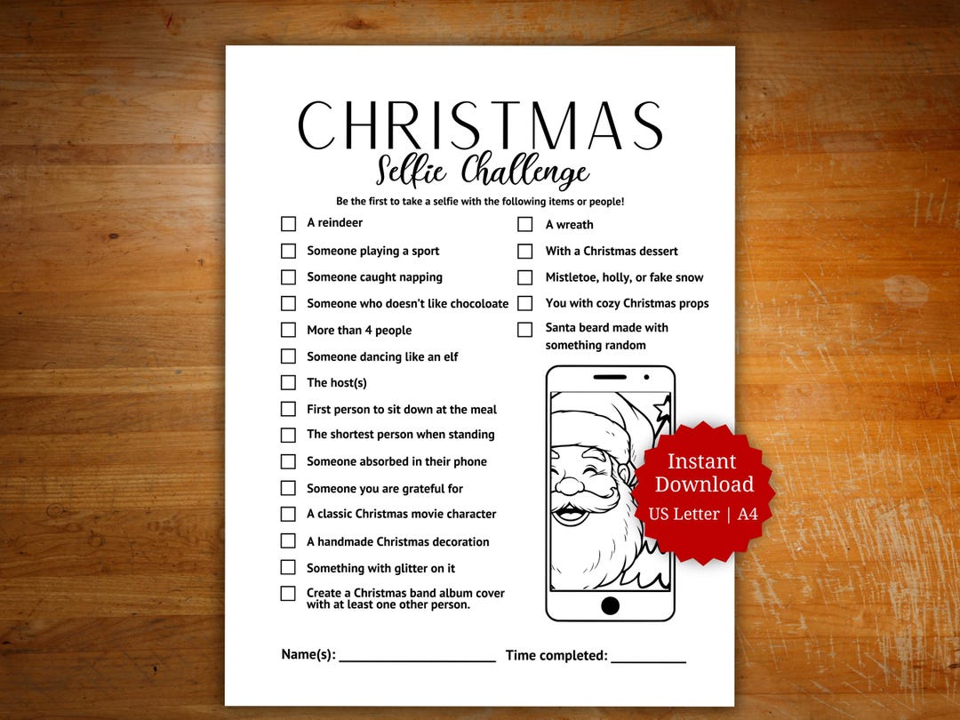 Christmas Selfie Challenge Printable, Selfie Scavenger Hunt, Christmas ...