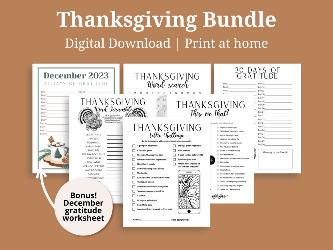 Printable Thanksgiving Game Bundle and Activity Kit, Thanksgiving Day ...