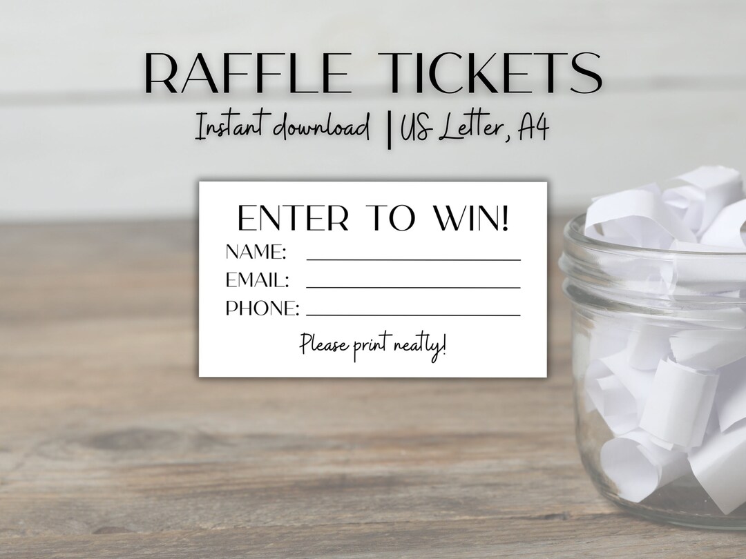 Printable Raffle Tickets, Enter to Win a Prize Tickets for Contests or ...