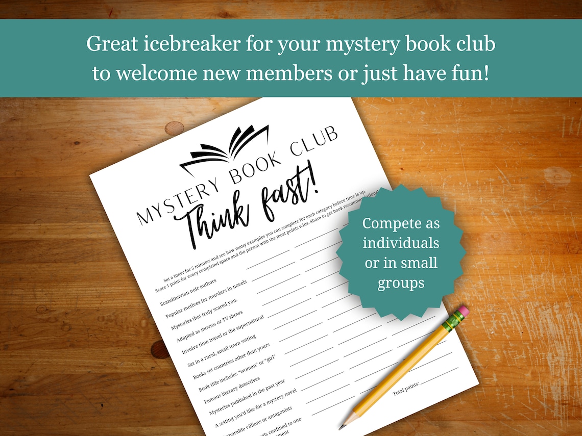 Mystery Book Club Game Instant Download, Icebreaker for Book Club ...