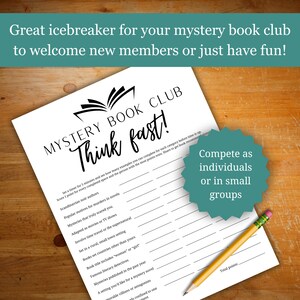 Mystery Book Club Game Instant Download, Icebreaker for Book Club ...