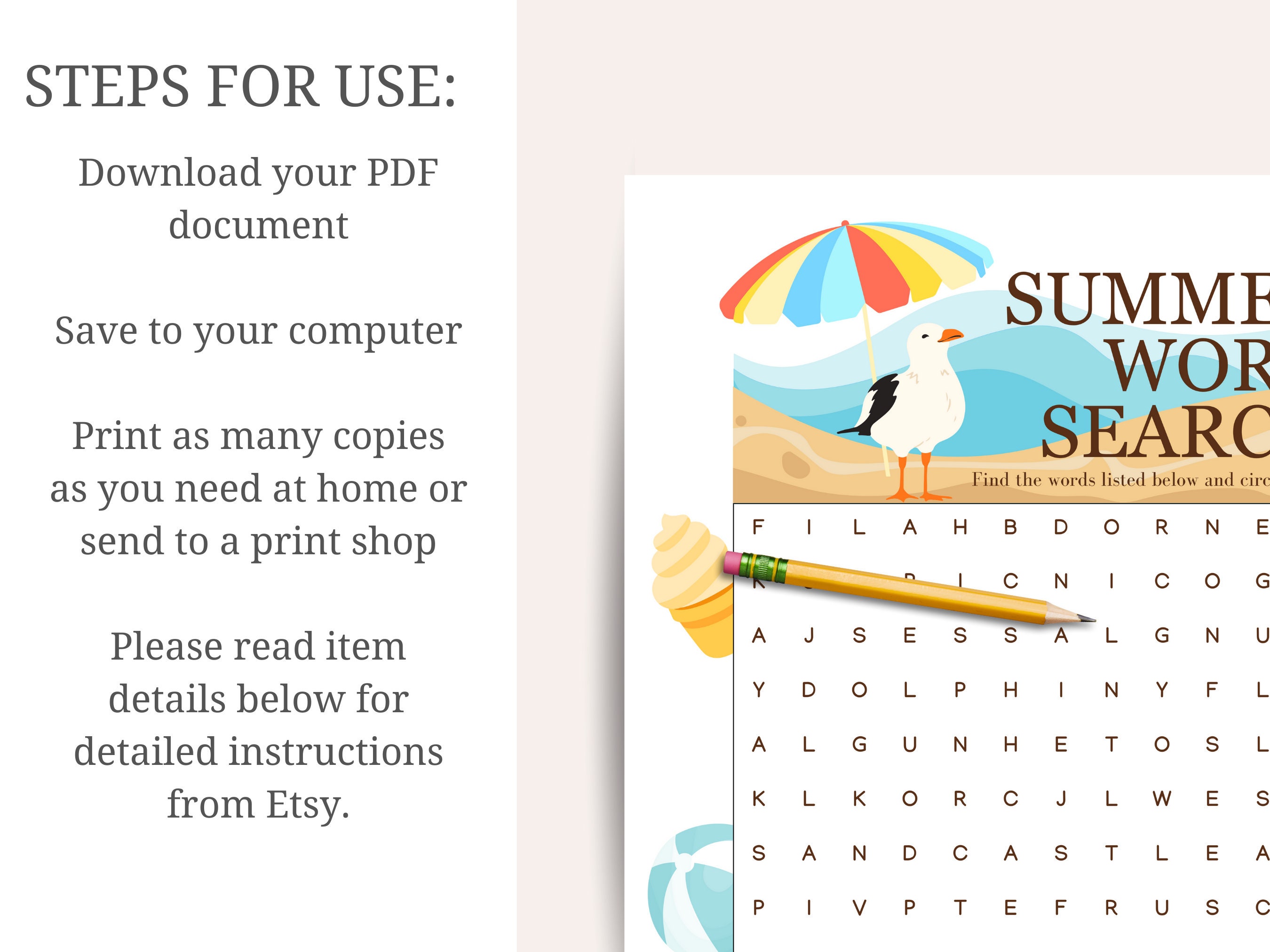 Summer Word Search Summer Activity, Beach Vocabulary Word Game ...