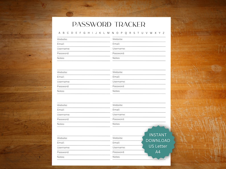 Password Tracker, Printable Website Login Information Keeper, Password ...