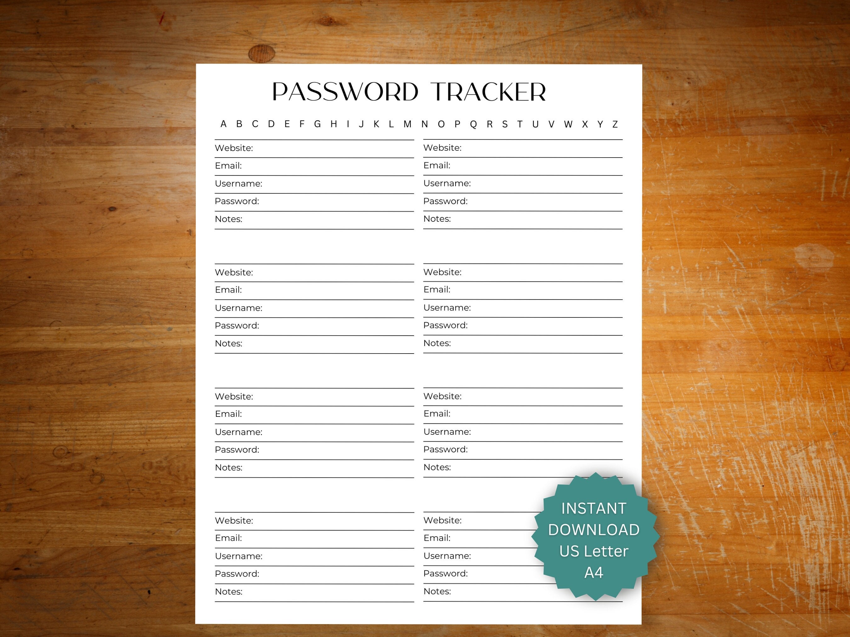 Password Tracker, Printable Website Login Information Keeper, Password ...