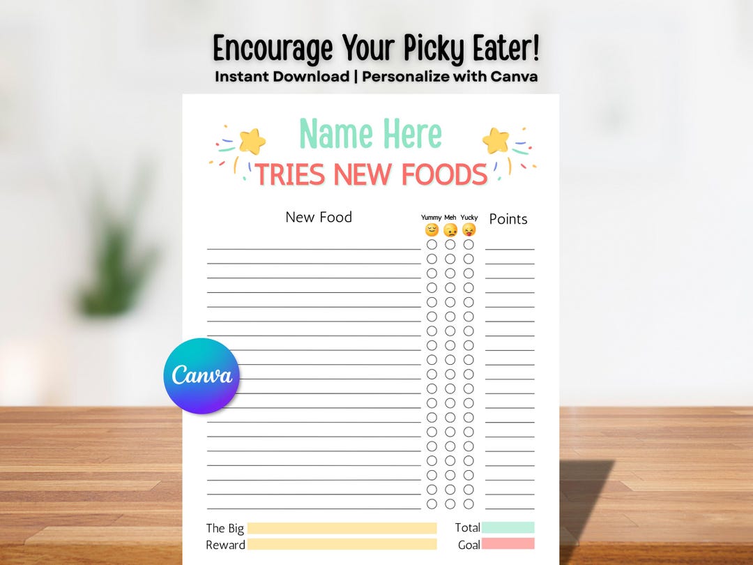 Picky Eater New Food Tracker With Reward, New Food Tracker for Picky ...