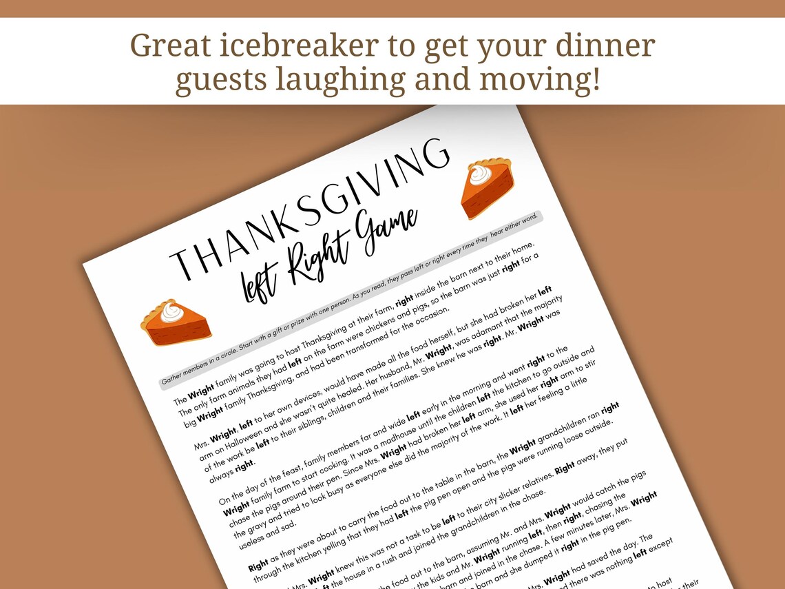 Thanksgiving Left Right Game, Pass the Prize Game, Thanksgiving ...