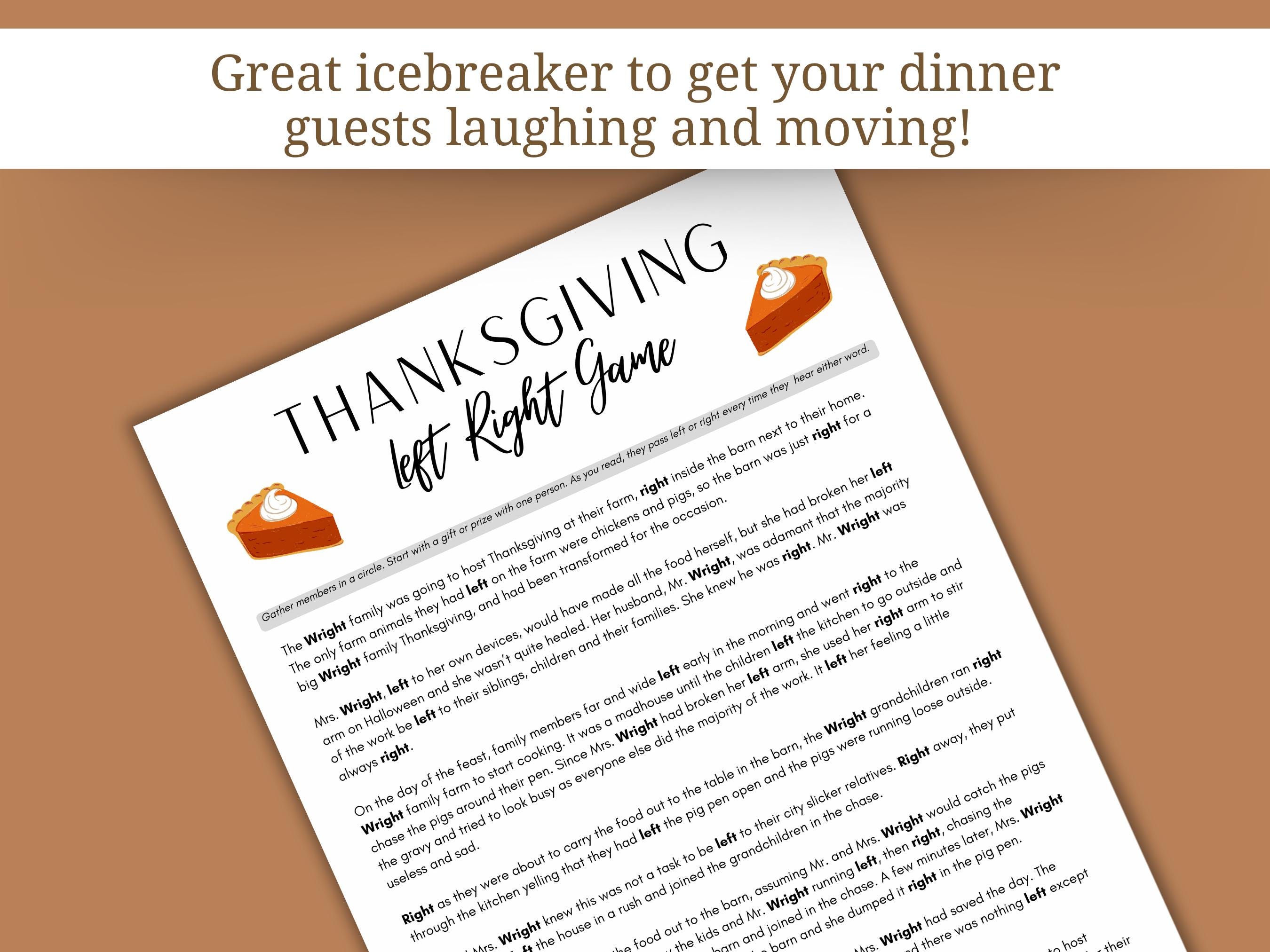 Thanksgiving Left Right Game, Pass the Prize Game, Thanksgiving ...