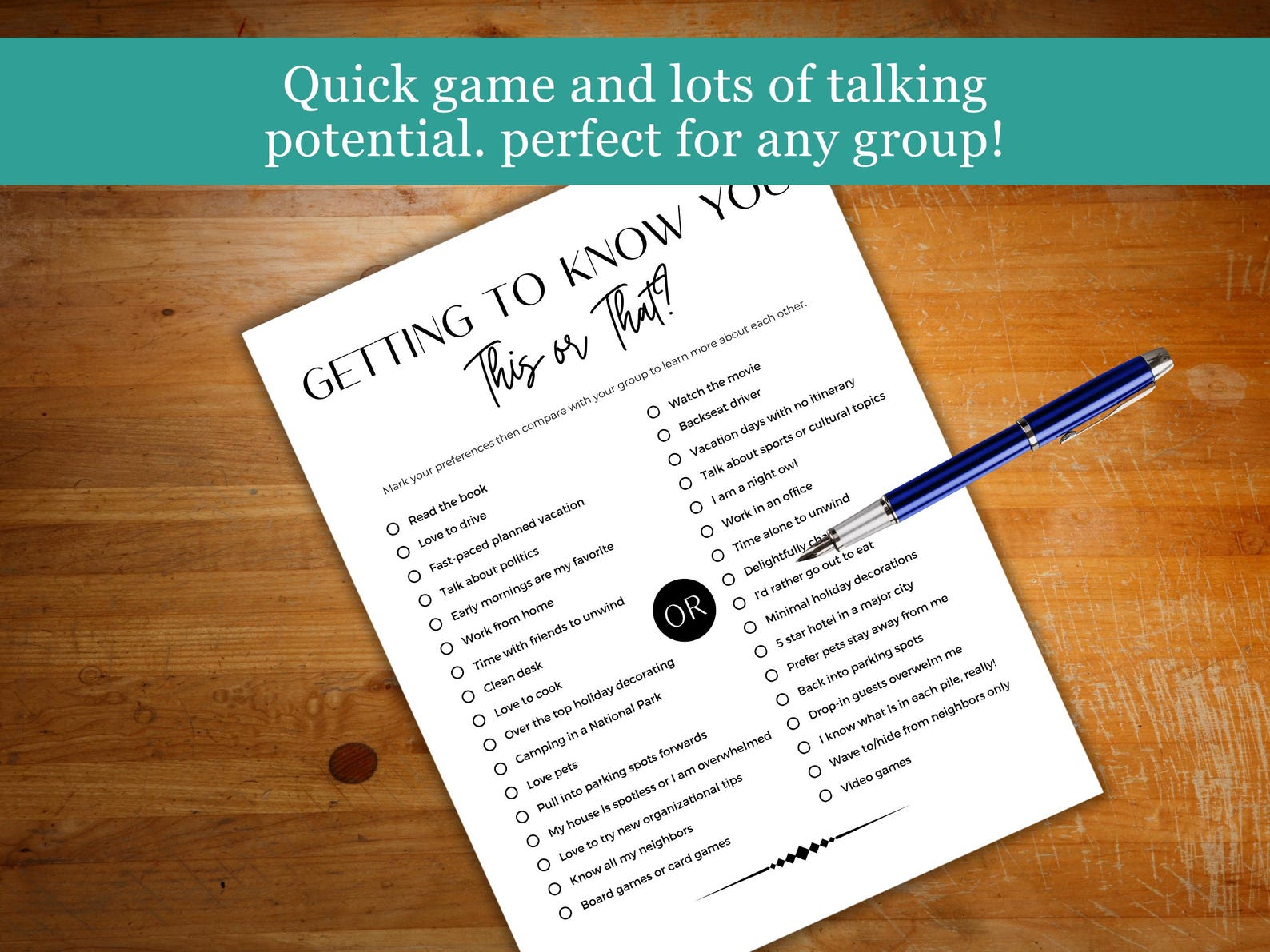 Group Icebreaker Game, This or That Game for New Groups, Get to Know ...