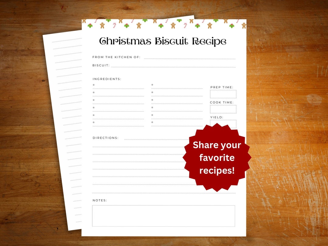 Christmas Biscuit Recipe Card for Biscuit Exchanges, Christmas Family ...