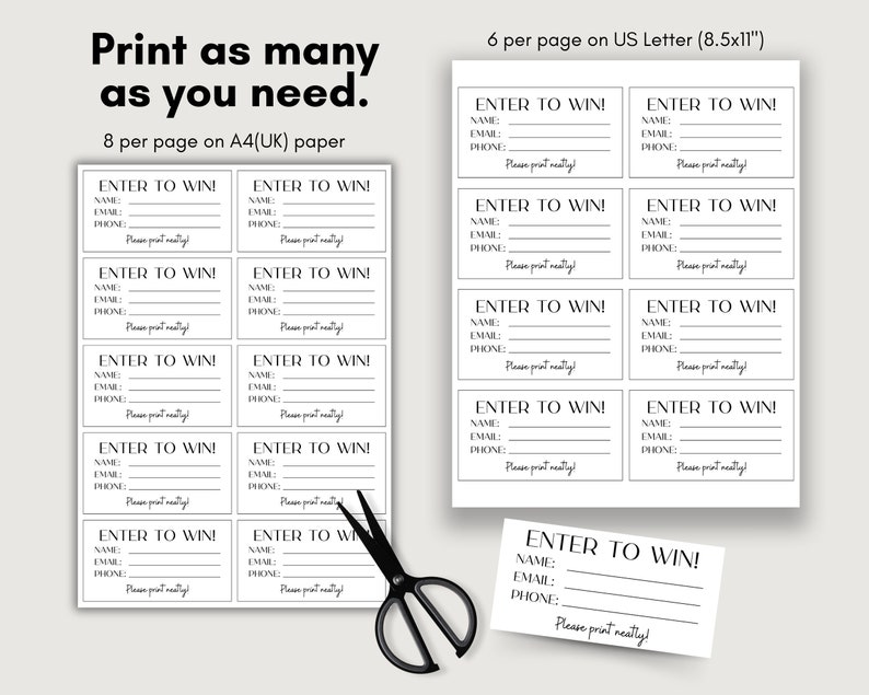 Printable Raffle Tickets, Enter to Win a Prize Tickets for Contests or ...