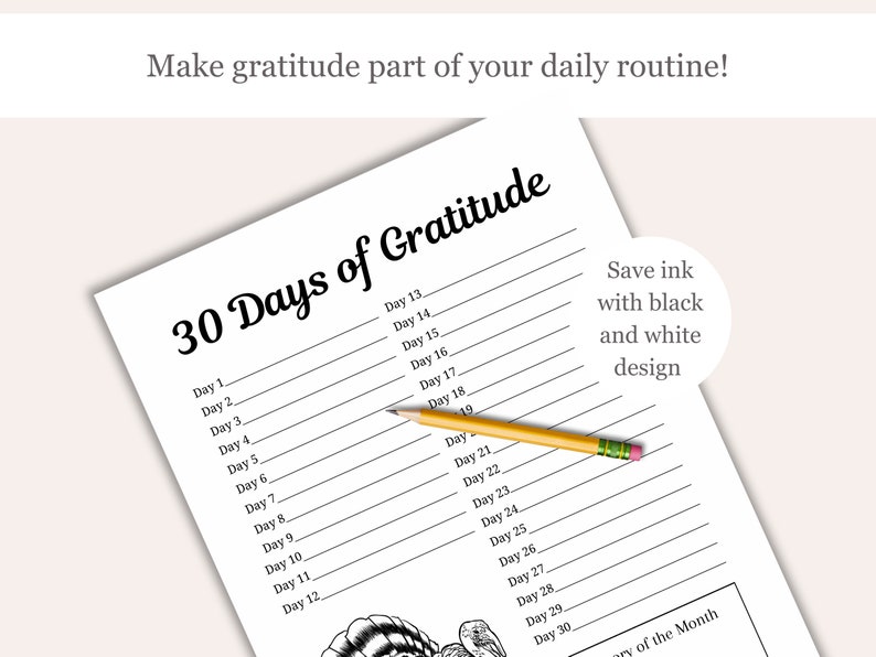 Thanksgiving Month of Gratitude Printable Journal Page, 30 Days of ...