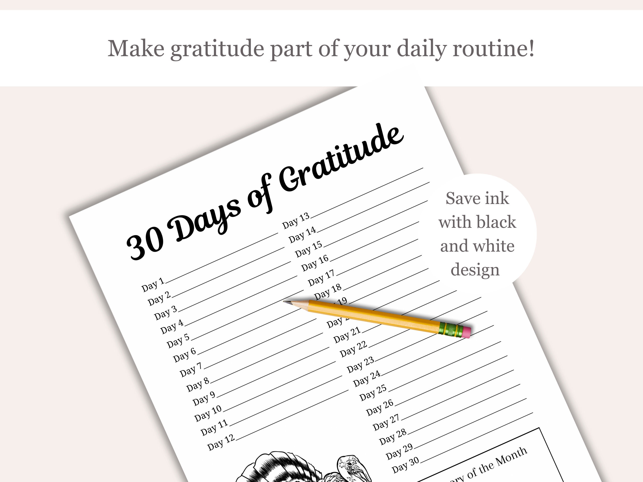 Thanksgiving Month of Gratitude Printable Journal Page, 30 Days of ...