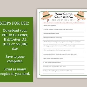 Summer Camp Game, Camp Counselor Icebreaker Game, Camp Activity Digital ...