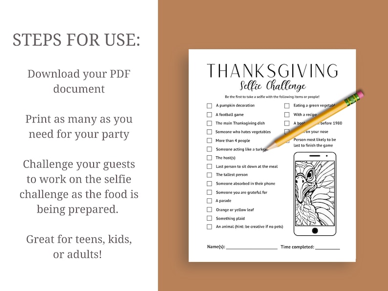 Thanksgiving Selfie Challenge Printable, Selfie Scavenger Hunt ...