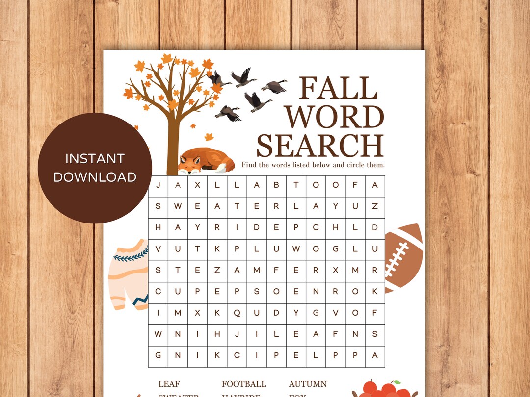 Fall Word Search Game Instant Download Pdf Printable for - Etsy