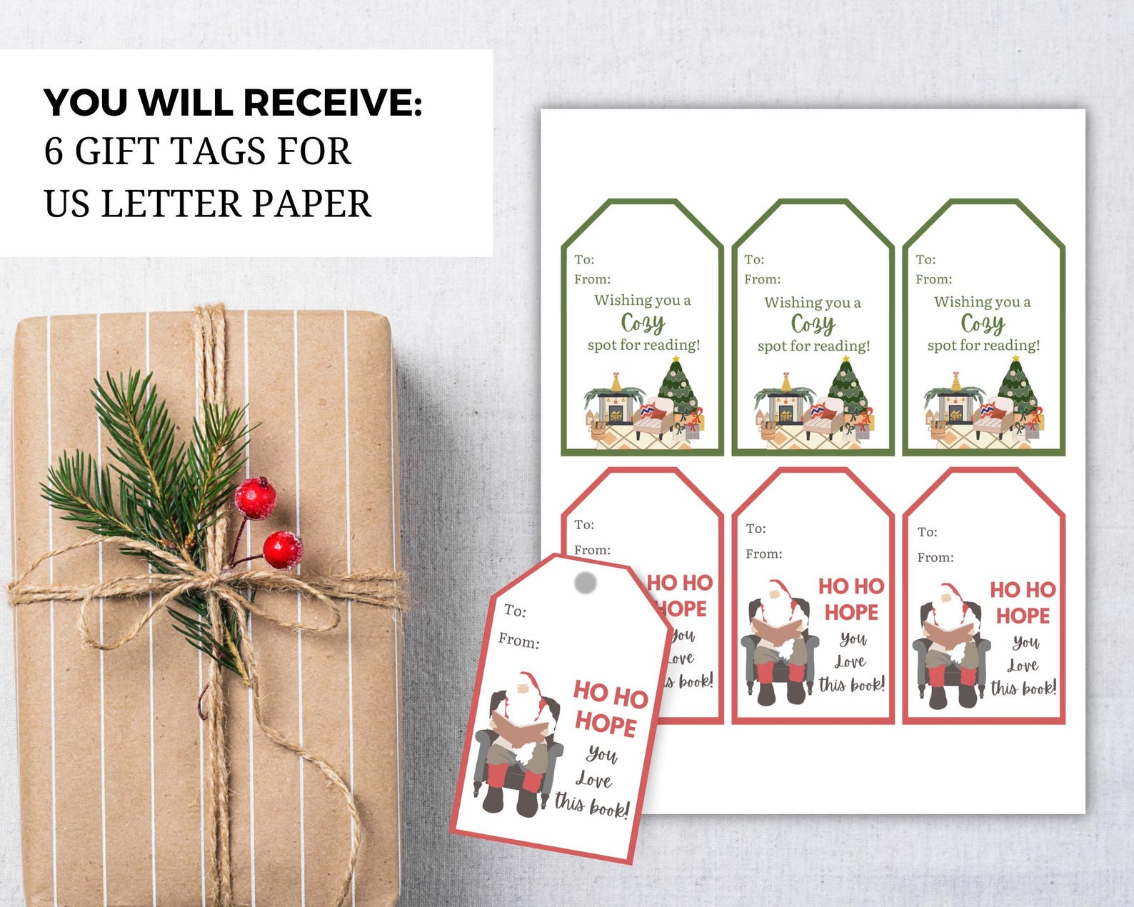 Christmas Gift Tags for Books, Gift Tags for Readers, Christmas Book ...